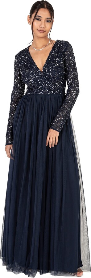 Maya Deluxe Women's Ladies Maxi for Women With Long Sleeves V Neckline ...