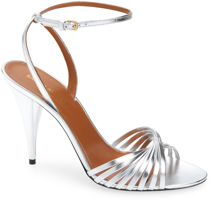 Saint Laurent Tina Strappy Metallic Leather Sandal - ShopStyle