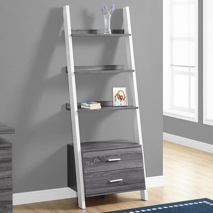 Snake River Décor 4 Shelf Ladder Bookcase Storage Drawers and White ...