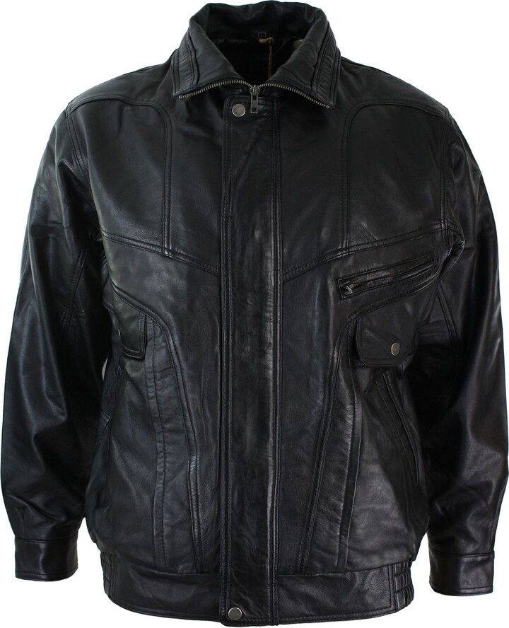 Infinity Leather Mens Classic Bomber Black Nubuck Washed Brown Real ...