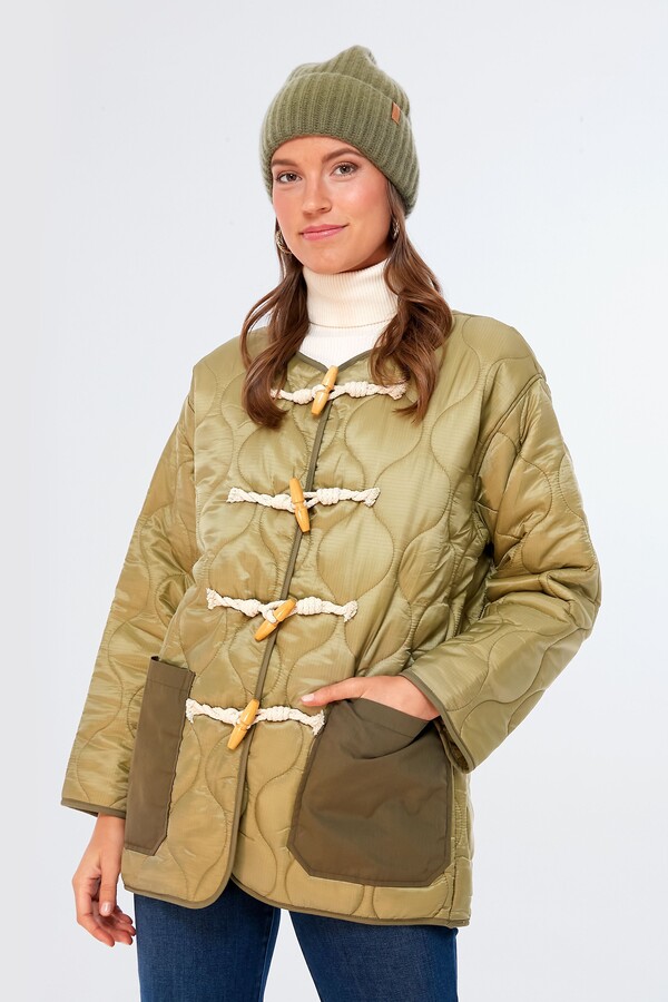 Moon River Olive Padded Toggle Button Jacket - ShopStyle
