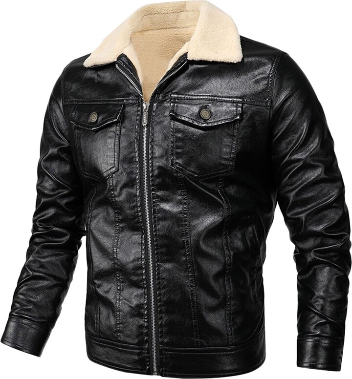 OCCOKO Men's Size Winter Coat Leather Jacket with Hood Elegant Warm ...