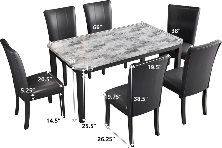 7-piece Dining Table Set with 1 Faux Marble Top Table and 6 Upholstered ...