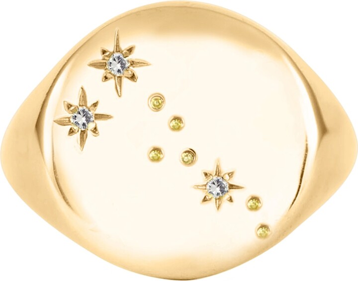 No 13 Women's White / Gold / Neutrals Taurus Constellation Signet Ring ...