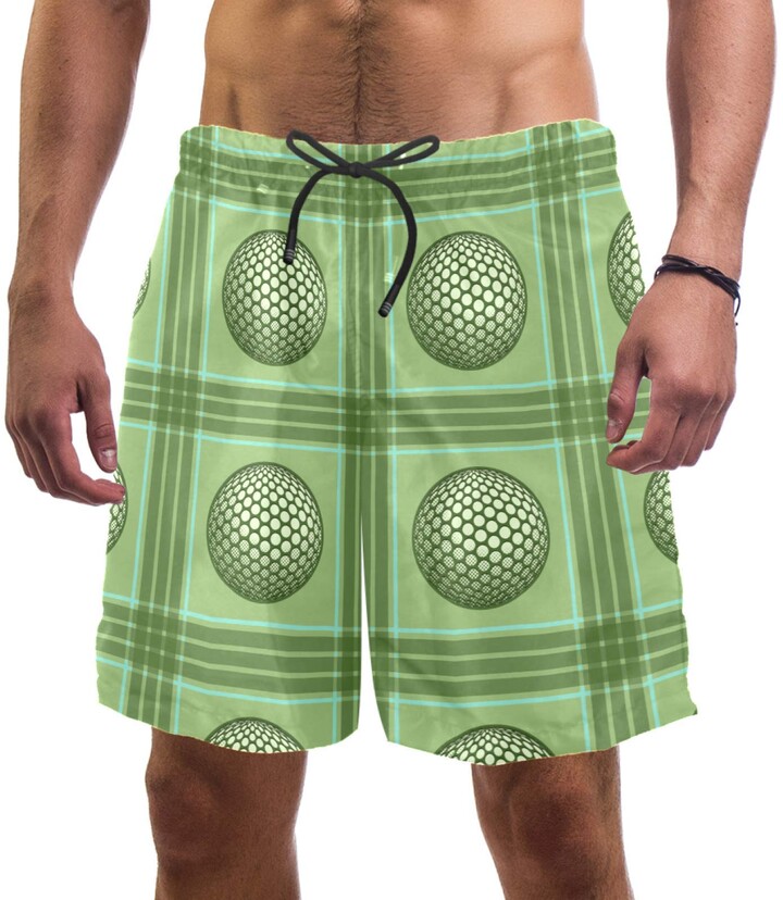 nakw88 Vintage Golf Pattern Green Swim Shorts for Men Swim Trunks Mens ...