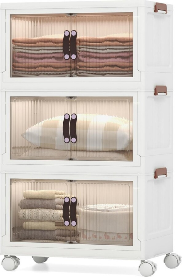 Slickblue Gal 3-Tier Stackable Storage Boxes Bins with Magnetic Doors ...