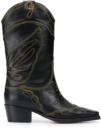 Ganni Embroidered Cowboy Boots - ShopStyle