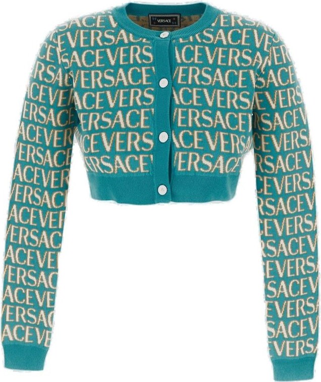 Versace Allover Logo-Jacquard Button-Up Cropped Cardigan - ShopStyle