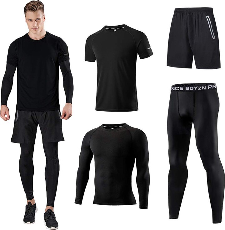 Holure Men's (Pack of 4) Athletic Shirt Compression Pants Shorts Gym ...