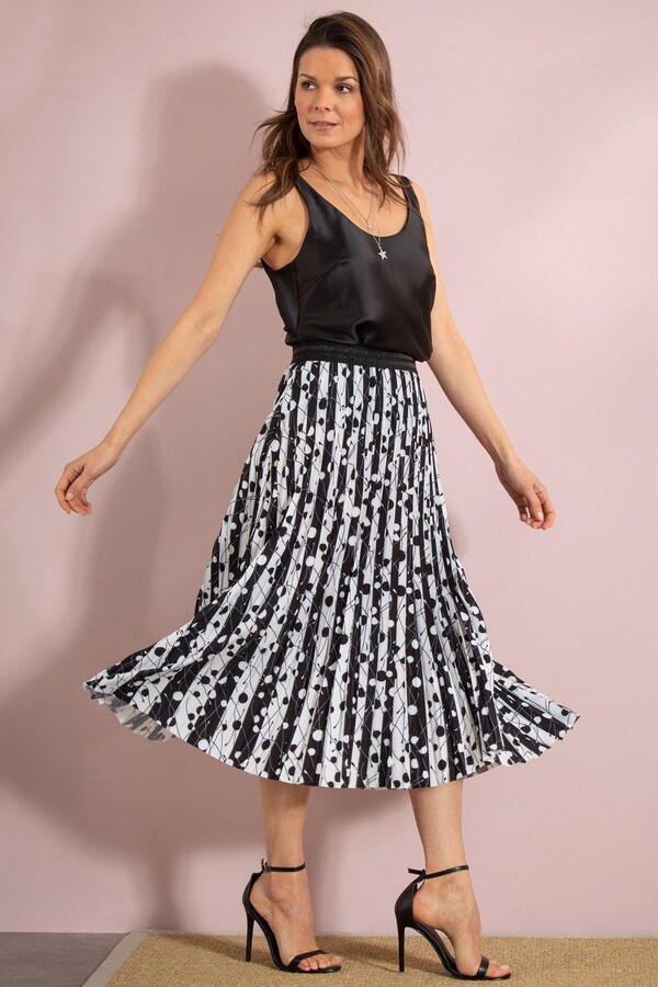 Klass. Stripe And Spot Pleated Pull On Midi Skirt - ShopStyle