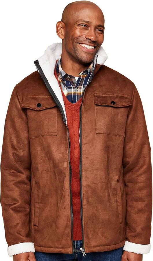 Pegasus | Men's | Woven Faux Suede Jacket With Sherpa Lining | Tan ...