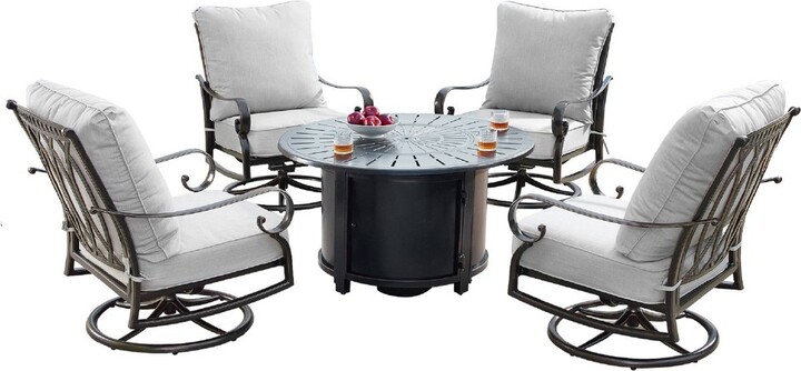 5pc Outdoor Set with 44" Round Aluminum Fire Table Set with 4 Swivel ...