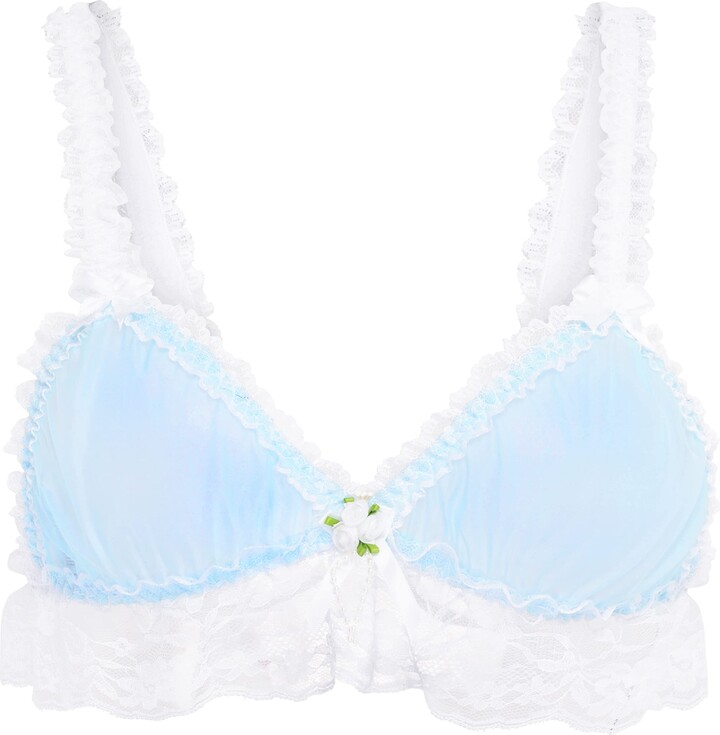 Satini Sissy Frilly Lace Fitted Sheer Bralette (Baby Blue - White - ShopStyle Bras