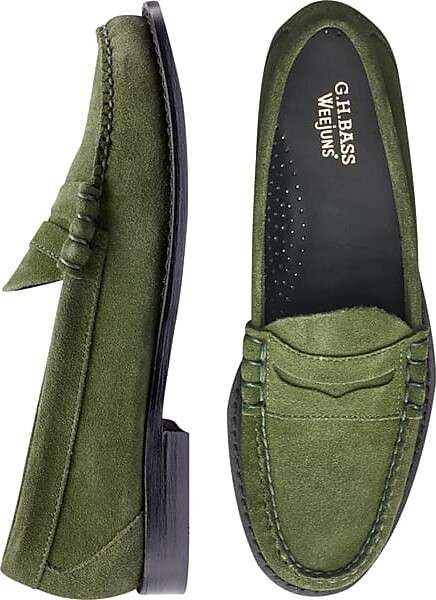 G.H. Bass G.H.BASS Men's Larson Weejuns® Moc-Toe Slip-On Suede Loafers Green - ShopStyle