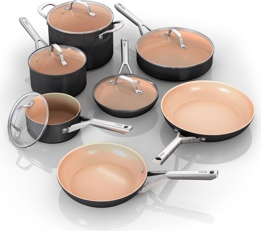 Ninja 12pc Extended Life Essential Ceramic Cookware Set: Hard Anodized ...