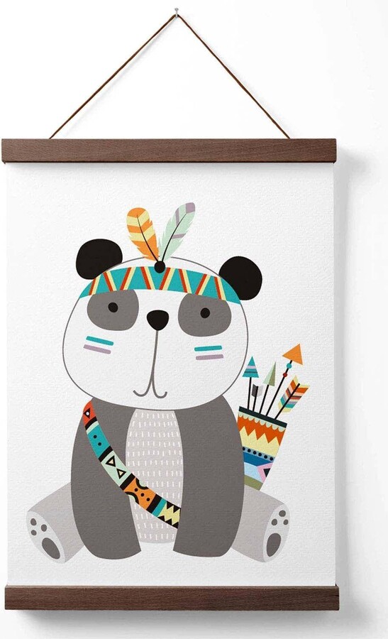 ARTZE Panda Tribal Animal Poster with Walnut Hanger - Grey - W33cm x ...