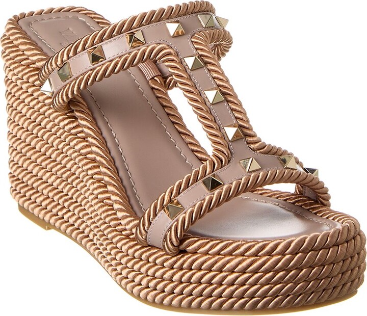 Valentino Rockstud 90 Leather & Rope Wedge Sandal - ShopStyle