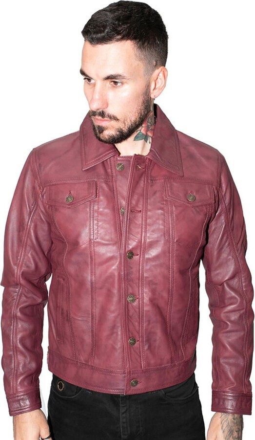 Infinity Leather Men's Retro Leather Trucker Jacket-Constantine - ShopStyle