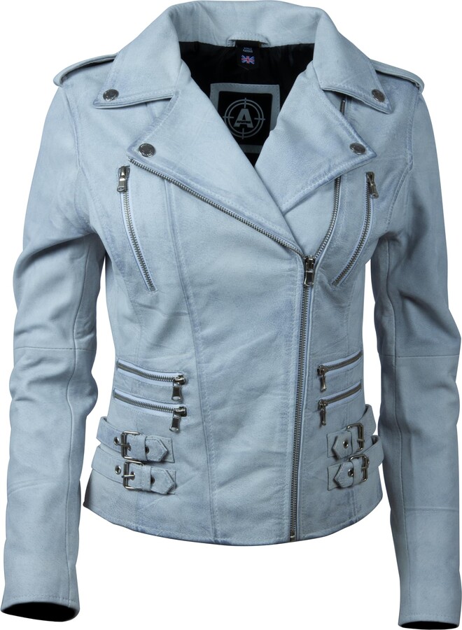Aviatrix Women's Real Leather Cross-Zip Multi-Zip Biker Jacket (AGSM) S ...
