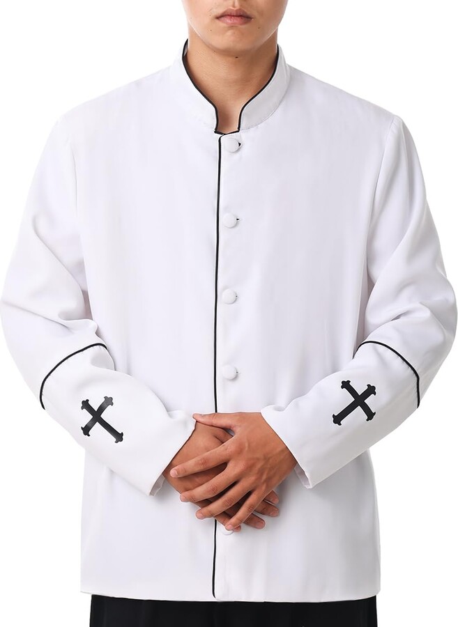 CAMDOM Work Coat for Men Priest Clergy Coat Church Stand Up Collar ...