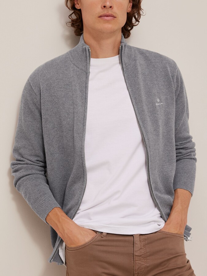 Gant Cotton Piqué Full Zip Cardigan - ShopStyle