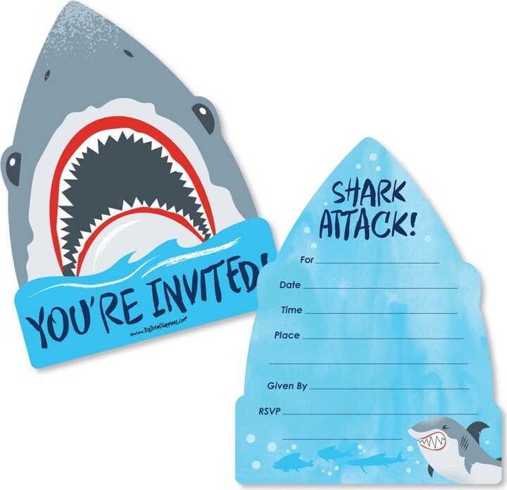 Big Dot of Happiness Shark Zone - Shaped Fill-In Invites - Jawsome ...