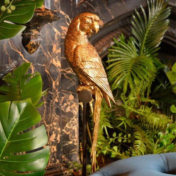 Madison & Mayfair Art Deco Gold Parrot Statue Mounted on a Black Stand ...