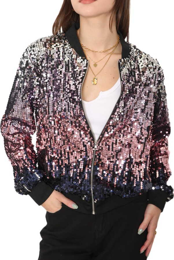 Anna-Kaci Sequence Jackets for Women Colorful Sequin Jacket Long Sleeve ...