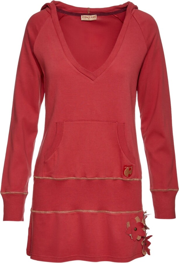 Conquista Women's Hooded Dark Red Tunic With Appliqué Detail ...