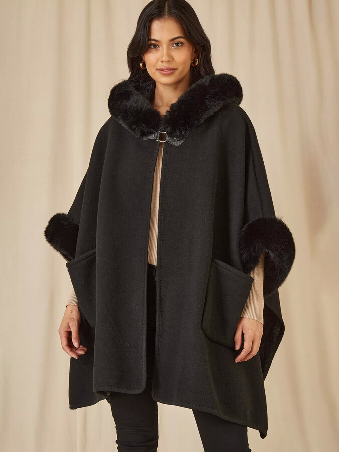 Yumi Faux Fur Trim Cape - ShopStyle Jackets