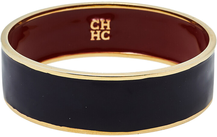 CH Carolina Herrera Carolina Herrera CH Black Enamel Gold Tone Wide ...