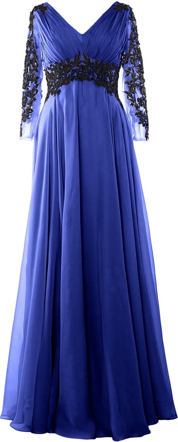 MACloth Women Lace Evening Gown Long Sleeve V Neck Mother of The Bride ...