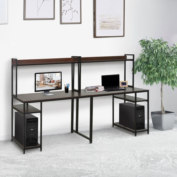 HOMCOM 94.5in Industrial Double Computer Desk with Hutch and Storage ...
