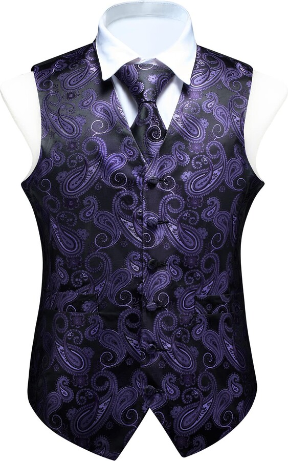FAIMO Purple Waistcoat Mens Paisley Floral Jacquard Waistcoat with ...
