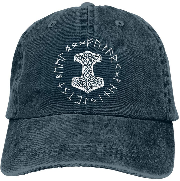 Jopath Baseball Cap Vikings Mjolnir and Rune Wheel Norse Mythology ...