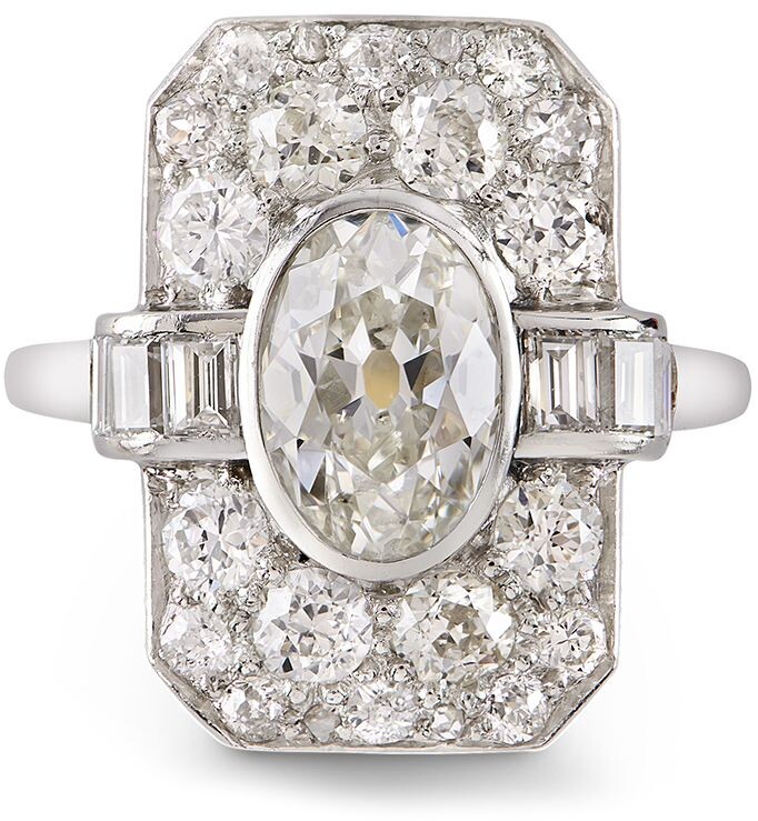 Pragnell Vintage 1911-1940 platinum Art Deco diamond plaque ring ...