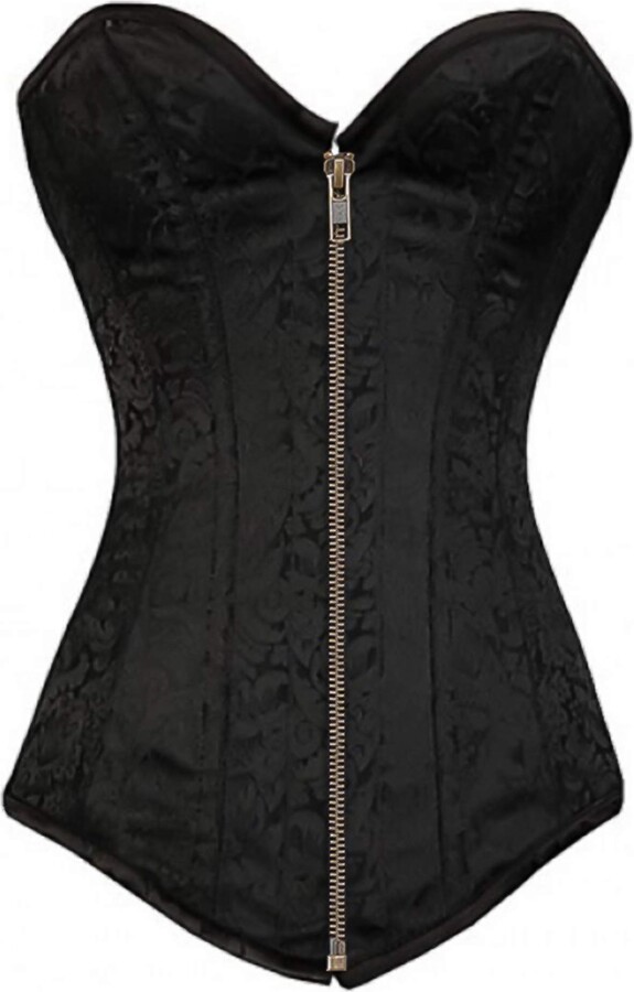 CorsetStreet Black Zipper Longline Brocade Gothic Burlesque Corset ...