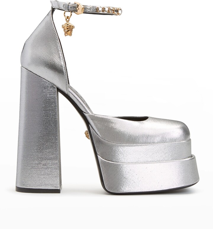 Versace 155MM La Medusa Platform Mary Jane Metallic Lamb - ShopStyle