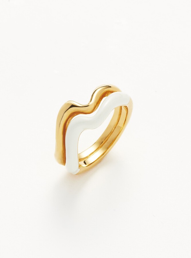 Squiggle Curve Two Tone Enamel Stacking Ring 18ct Gold Plated Vermeil ...
