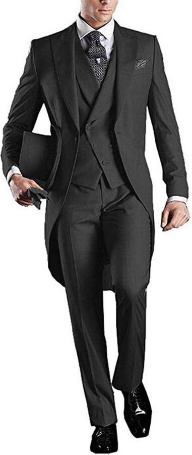 Leader of the Beauty Men Dark Grey Tailcoat Suits Slim Fit 3 Piece V ...