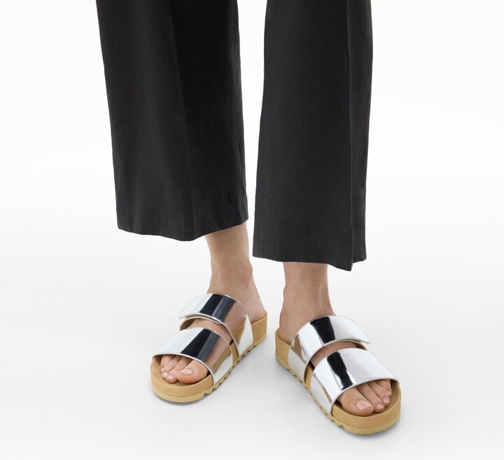 Theory Slide Sandals in Metallic Leather - ShopStyle