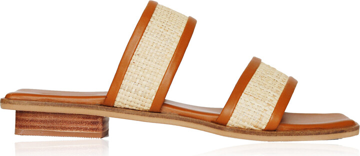 Bembien Bria Leather-Trimmed Woven Rattan Slides - ShopStyle Sandals
