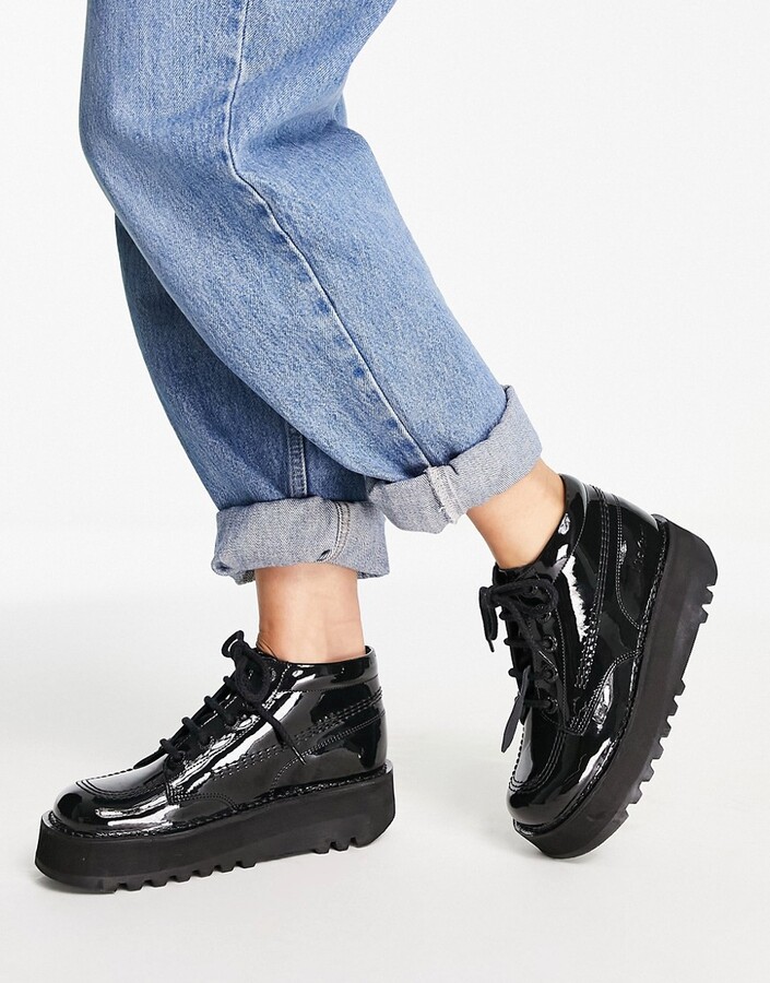 Kickers kick hi stack flatform boots in black - ShopStyle