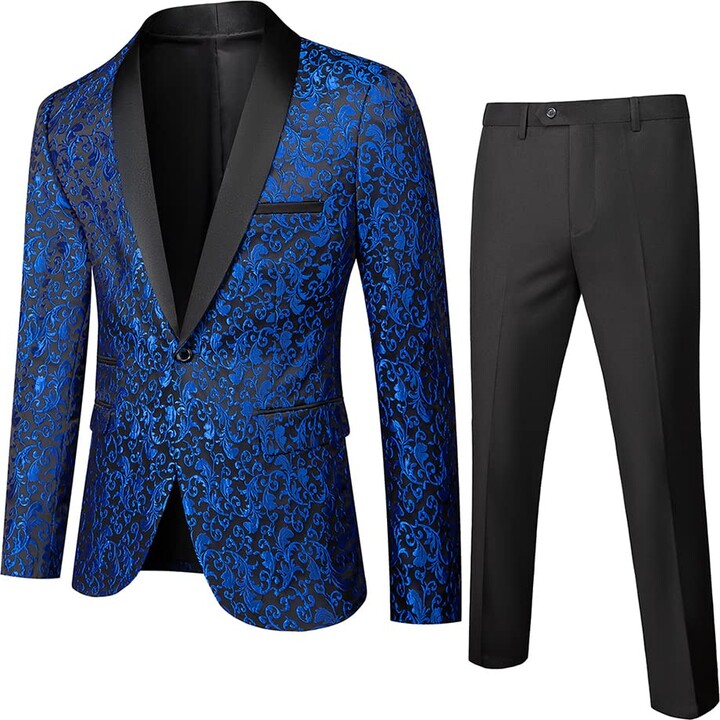 LiveZou Men's Floral Dinner Party Prom Wedding Stylish Tuxedo Suits for Men One Button Dinner ...