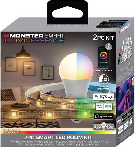 Monster Smart LED Room Kit with RGB Bulb & 2m LED Light Strip: Dimmable ...