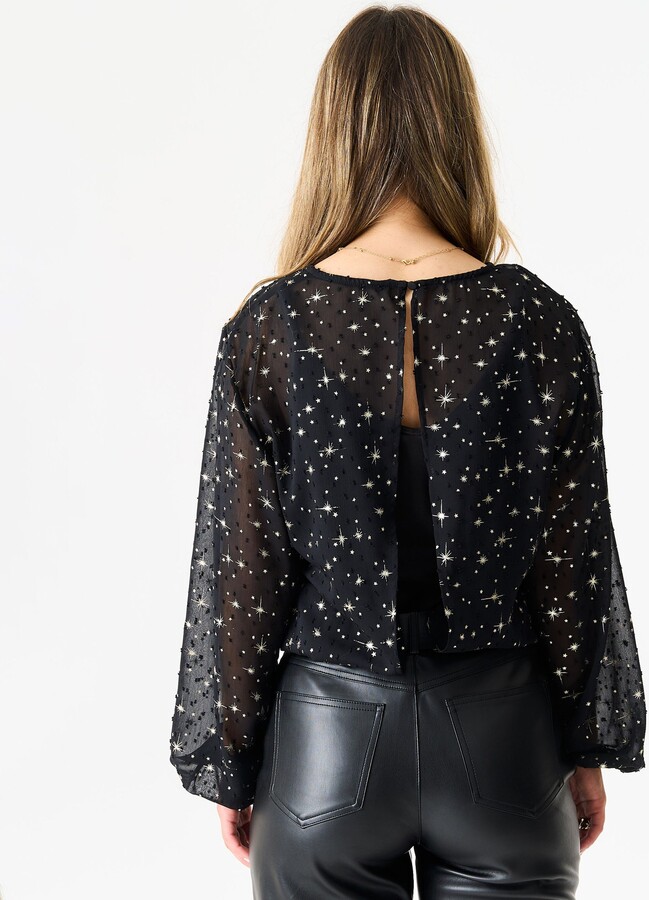 Gini London Black Glitter Star Bodysuit - ShopStyle Tops