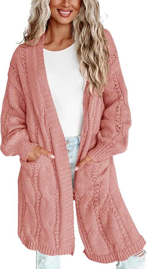 Wenrine Women's Long Winter Cable Knit Cardigan with Pockets - ShopStyle