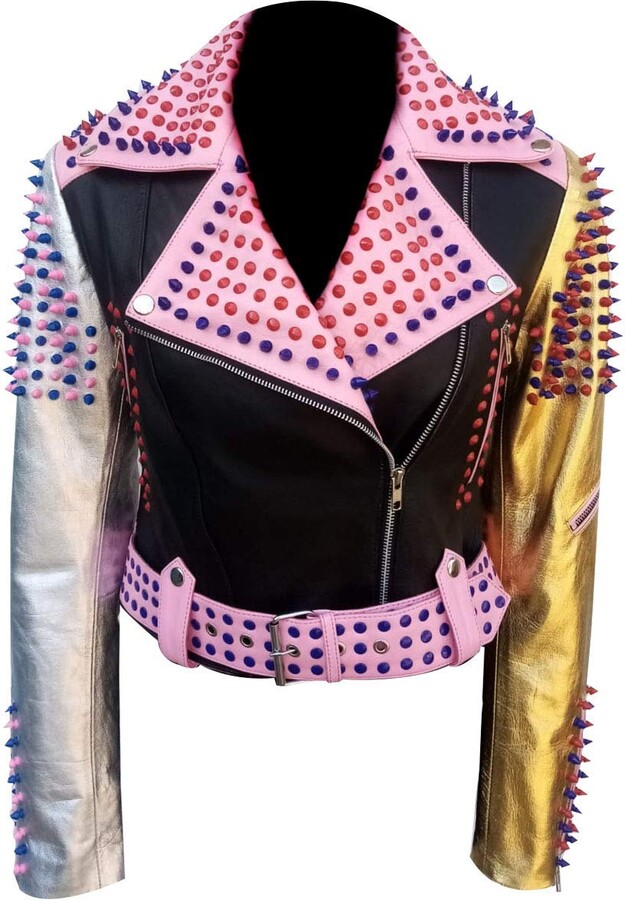 Fashion_First Ladies Party Wear Colourful Cropped Leather Jacket ...