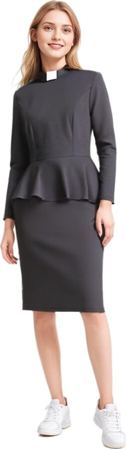 CAMDOM Church Dress for Women Ruffle Slim Pencil Clergy Dresses Long ...