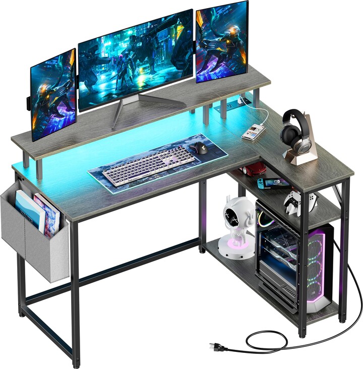 Mr IRONSTONE L Shaped Desk with Power Outlets & LED Lights - ShopStyle ...
